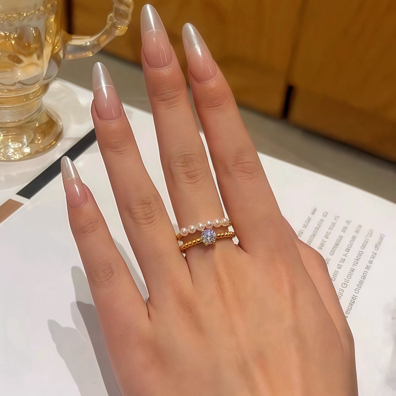 14K Gold-Plated Adjustable Zircon Diamond Pearl Rings – Ella18