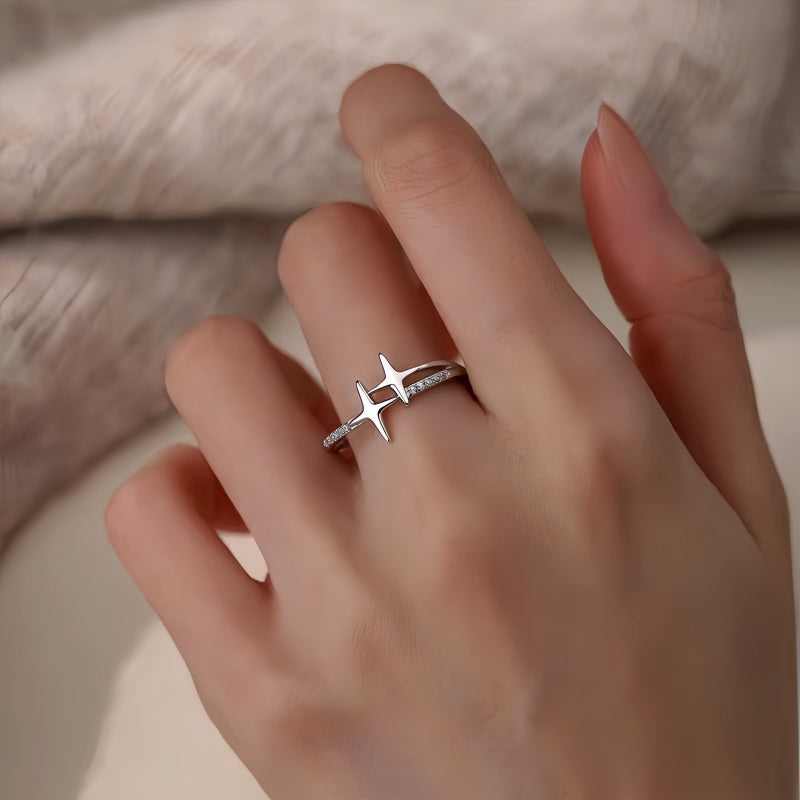 Sterling Silver Adjustable Cross Star Diamond Rings – Ella18