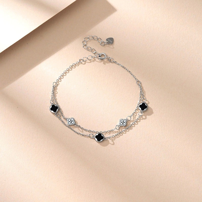 Sterling Silver Double-Layer Four-Leaf Clover Bracelets – Ella18