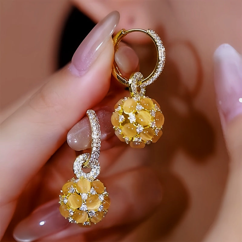 14K Gold-Plated Diamond Cat's Eye Ball Earrings – Ella18