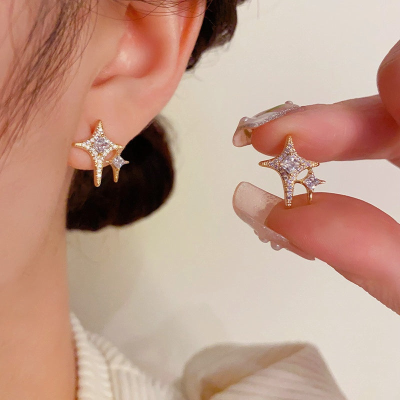14K Gold-Plated Elegant Zircon Bling Star Studs – Ella18