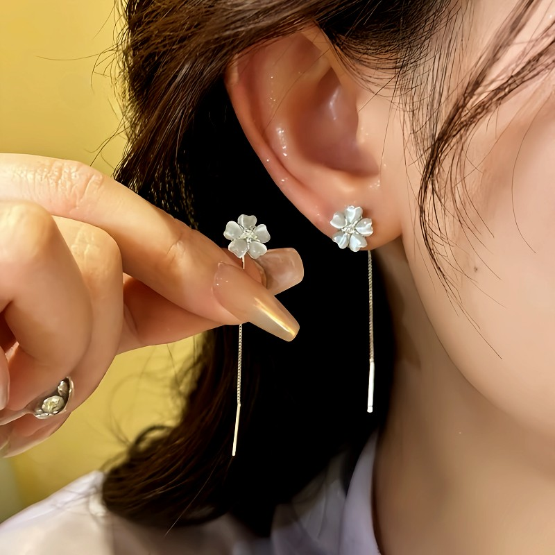 14K Gold-Plated Elegant Zircon Cat's Eye Flower Threader Earrings – Ella18