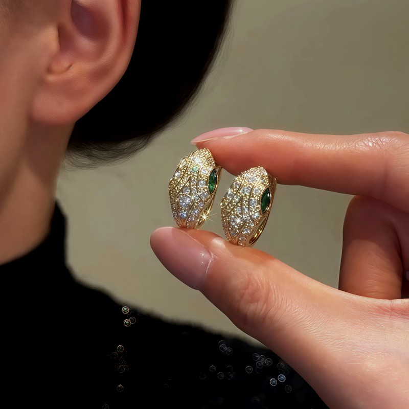 14K Gold-Plated Zircon Green Eye Snake Hoop Earrings – Ella18