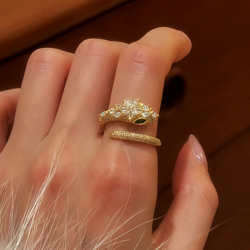 14K Gold Plated Diamond Snake-Shaped Open Rings – Ella18