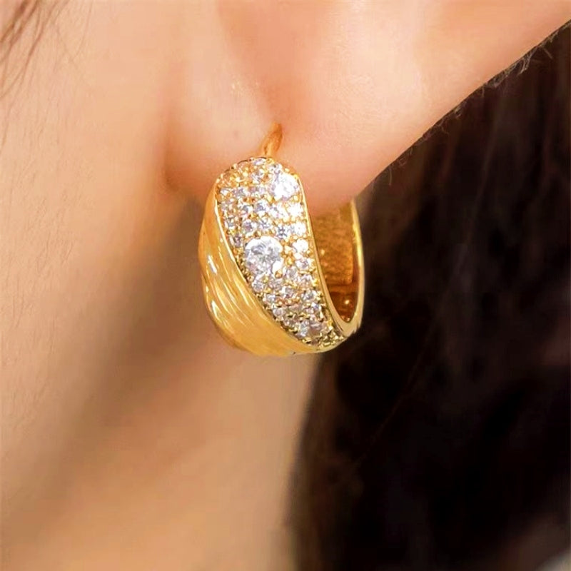 14k Gold-Plated Diamond Hollow Hoop Earrings – Ella18