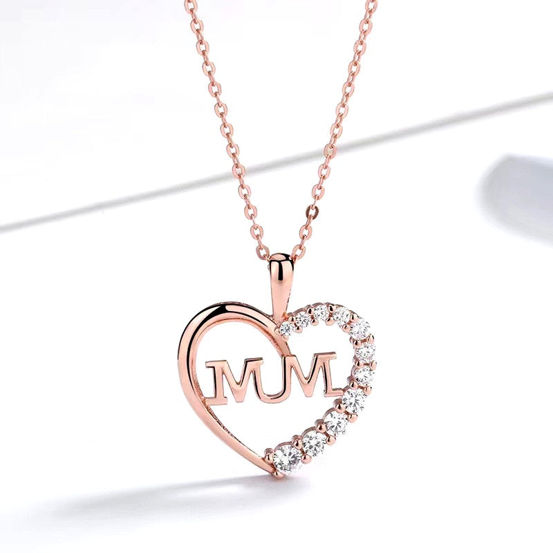 Sterling Silver Luxury Diamond Heart-Design MUM Necklace – Ella18